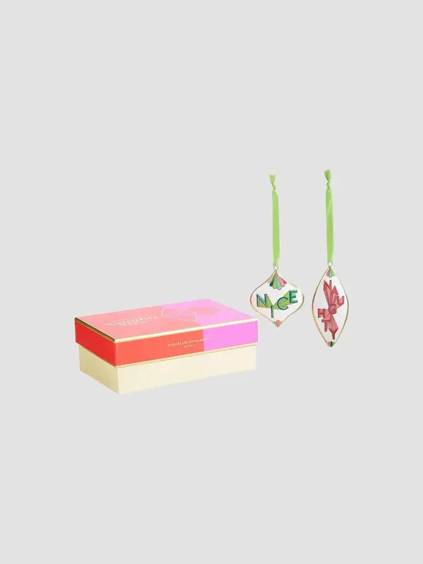 Jonathan Adler Holiday 2-piece Naughty & Nice Porcelain Ornats Set