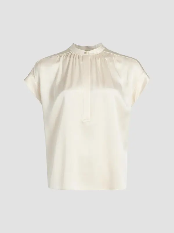 Vince Silk Gathered Neck Cap-sleeve Blouse - Creme