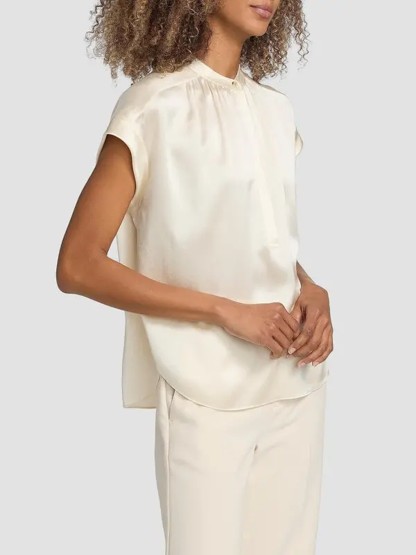 Vince Silk Gathered Neck Cap-sleeve Blouse - Creme