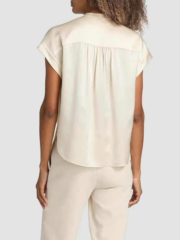 Vince Silk Gathered Neck Cap-sleeve Blouse - Creme