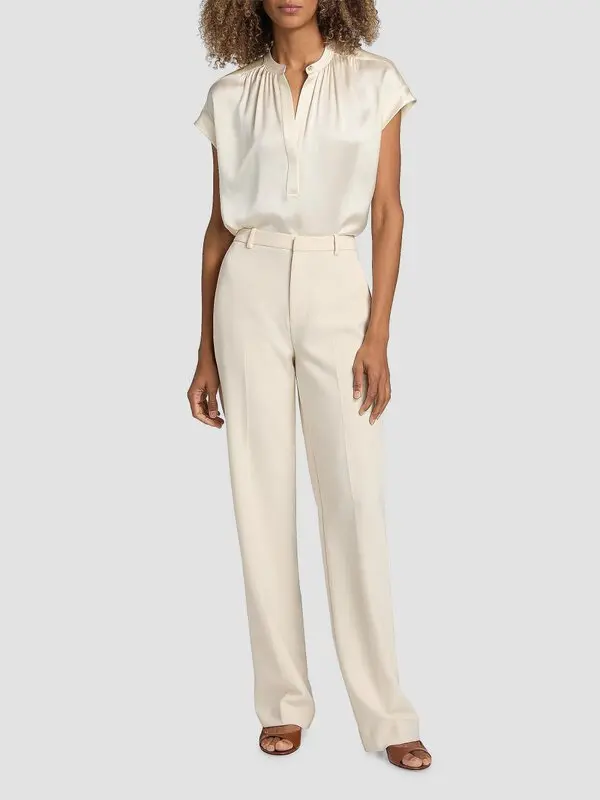 Vince Silk Gathered Neck Cap-sleeve Blouse - Creme