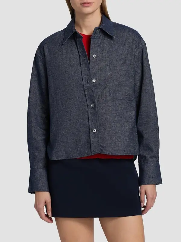 Vince Chambray Cotton-linen Crop Shirt