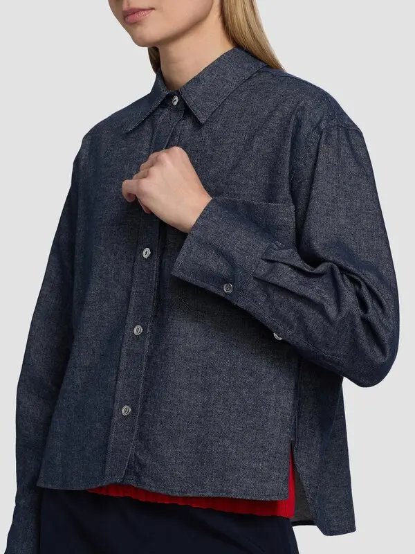 Vince Chambray Cotton-linen Crop Shirt