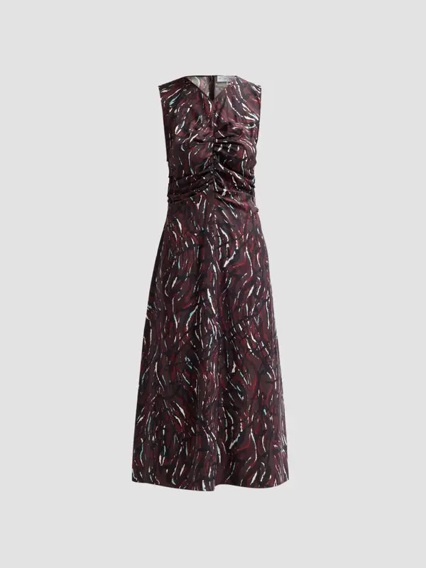 Proenza Schouler White Label Clem Printed Soft Twill Midi Dress - Coffee Multi