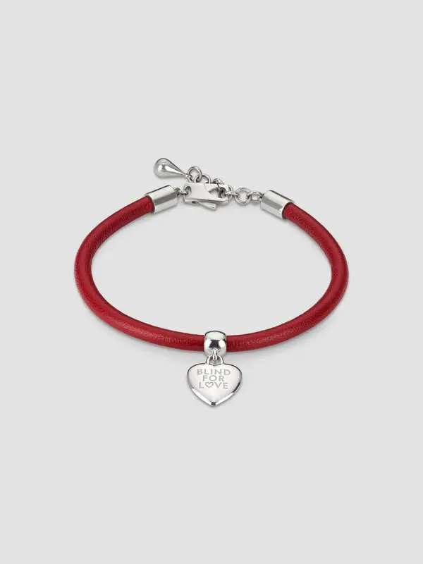 Gucci Blind For Love Sterling Silver & Leather Heart Charm Bracelet