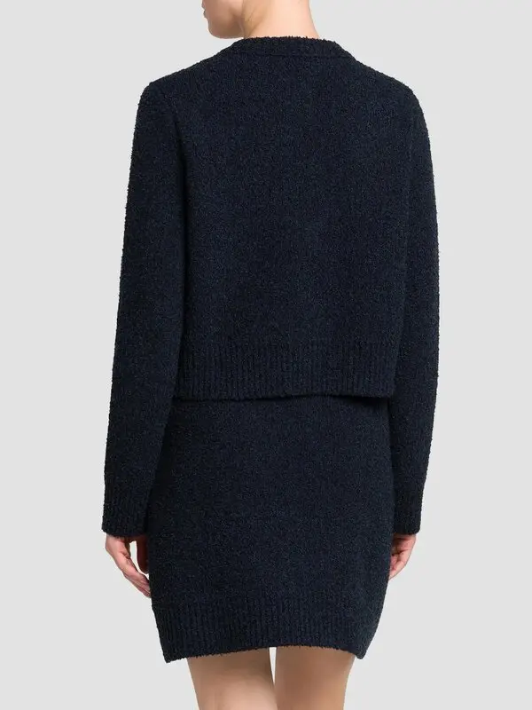 Bottega Veneta Bouclé Knit Crewneck Cardigan - Navy