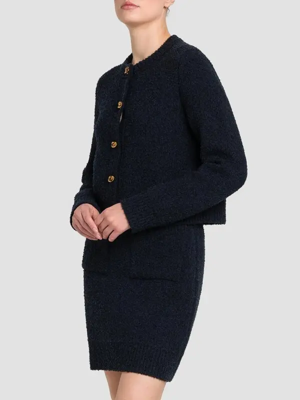 Bottega Veneta Bouclé Knit Crewneck Cardigan - Navy