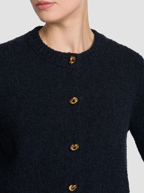 Bottega Veneta Bouclé Knit Crewneck Cardigan - Navy