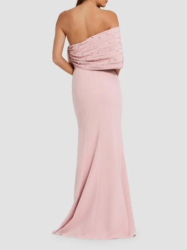 Mac Duggal Evening Beaded Off-the-shoulder Bow Satin Mermaid Gown
