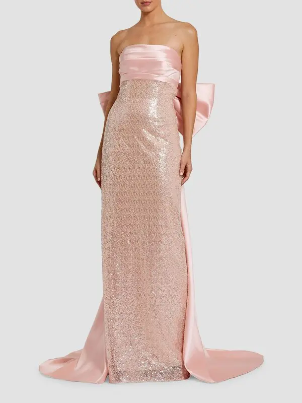 Mac Duggal Embellished Bow Strapless Gown - Blush