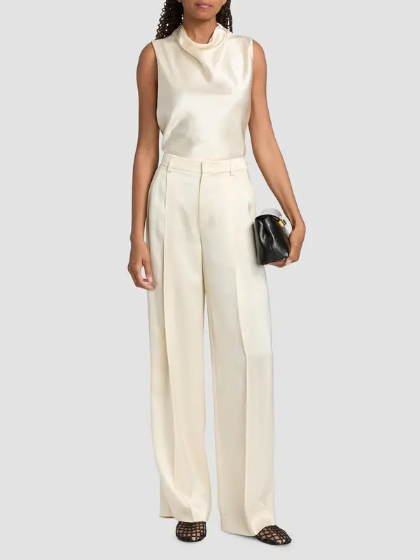 Vince High-rise Satin Trousers - Flax