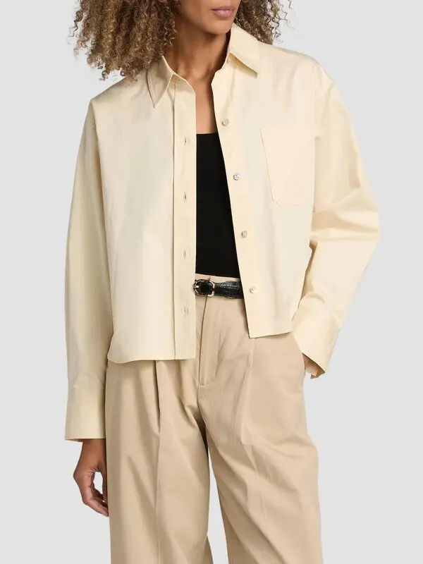 Vince Boxy Cotton Crop Shirt - Ecru
