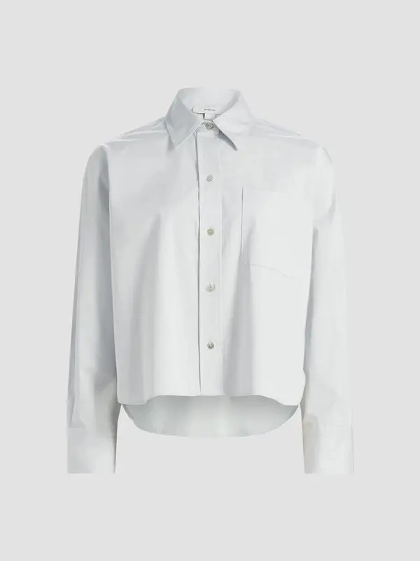 Vince Boxy Cotton Crop Shirt - Light Grey