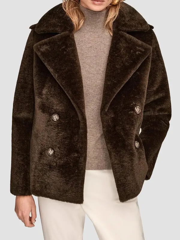 Donna Karan New York Faux-fur Double-breasted Coat - Chocolate