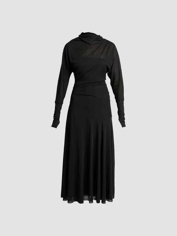 Proenza Schouler Golda Draped Jersey Midi Dress - Black