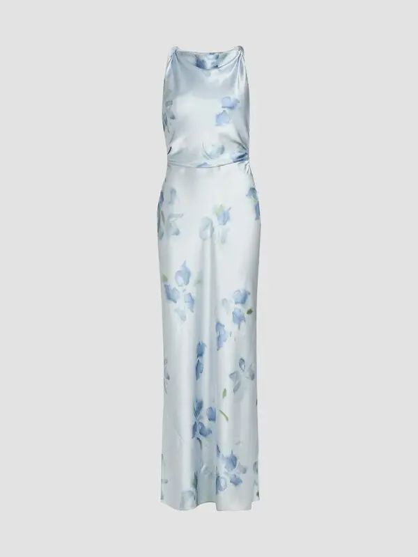 Vince Petal Blur Twist-shoulder Bias-cut Maxi Dress