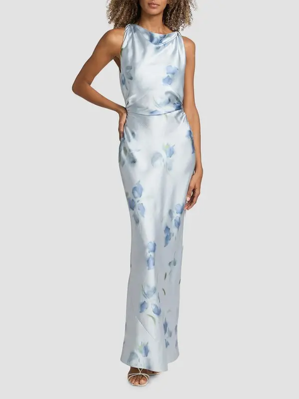 Vince Petal Blur Twist-shoulder Bias-cut Maxi Dress