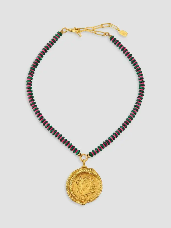ELIZABETH COLE Mosslyn 24k-gold-plated & Imitation Malachite Necklace