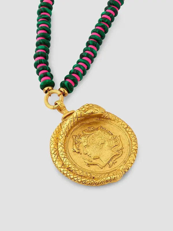 ELIZABETH COLE Mosslyn 24k-gold-plated & Imitation Malachite Necklace
