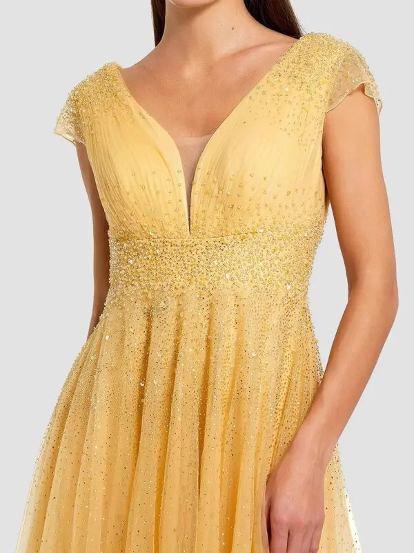 Mac Duggal Embellished Tulle Cap-sleeve A-line Gown