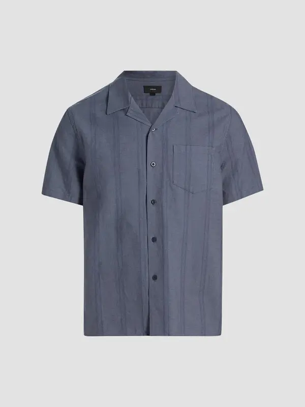 Vince Cove Striped Cotton-hemp Camp Shirt - Neue Blue