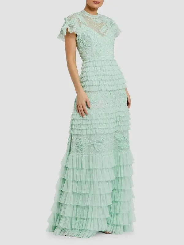 Mac Duggal Sequin-embellished Micro-ruffle A-line Gown