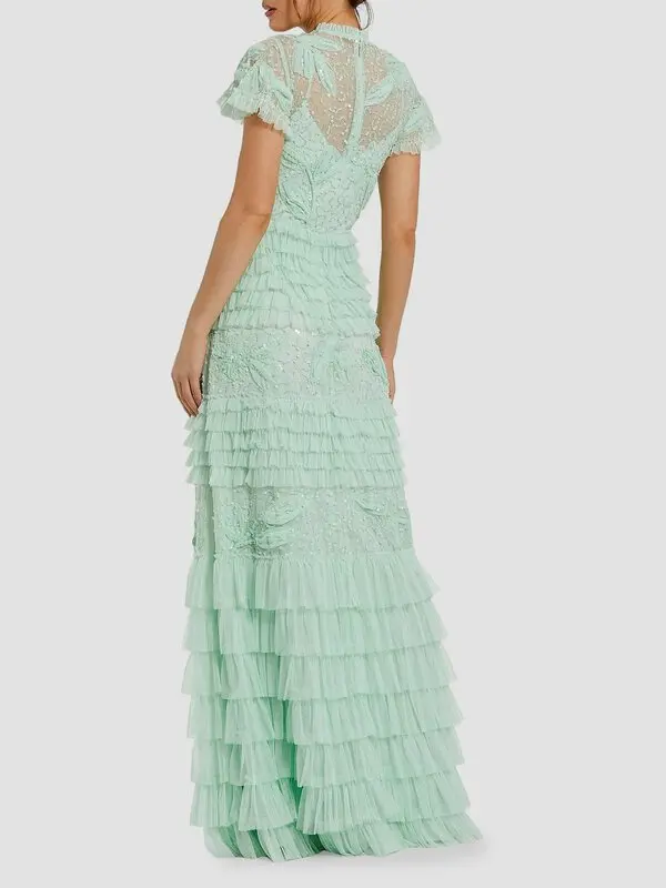 Mac Duggal Sequin-embellished Micro-ruffle A-line Gown
