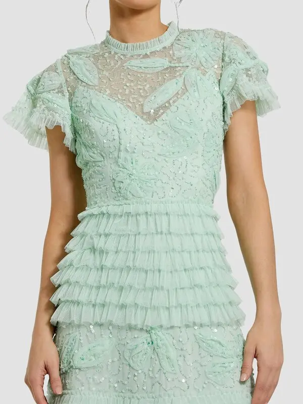 Mac Duggal Sequin-embellished Micro-ruffle A-line Gown