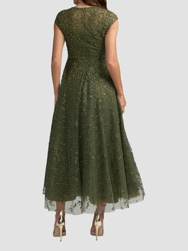 Mac Duggal Embellished Jewel Neck A-line Cocktail Dress - Olive