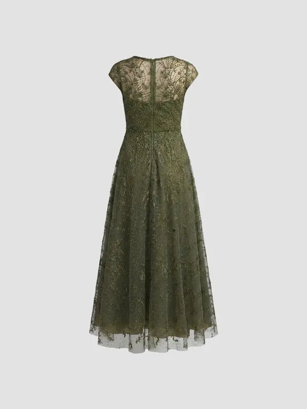 Mac Duggal Embellished Jewel Neck A-line Cocktail Dress - Olive