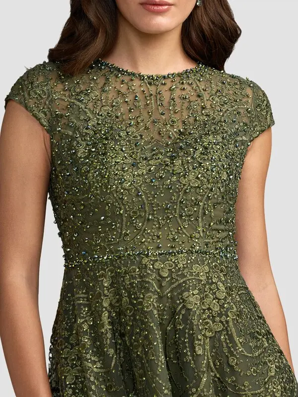 Mac Duggal Embellished Jewel Neck A-line Cocktail Dress - Olive