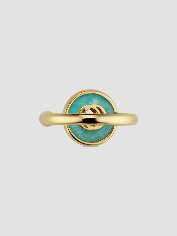 Gucci 18k Yellow Gold, Amazonite & 0.02 Tcw Diamond Cuff Ring