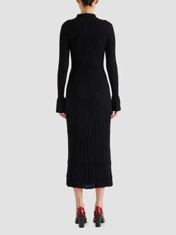 Proenza Schouler Rosario Textured Merino Wool Midi Dress - Black