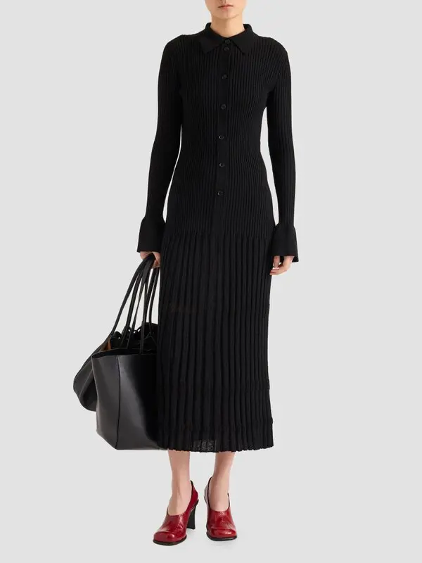 Proenza Schouler Rosario Textured Merino Wool Midi Dress - Black