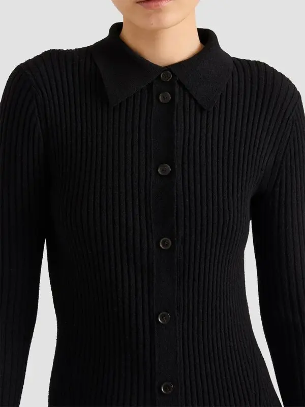 Proenza Schouler Rosario Textured Merino Wool Midi Dress - Black