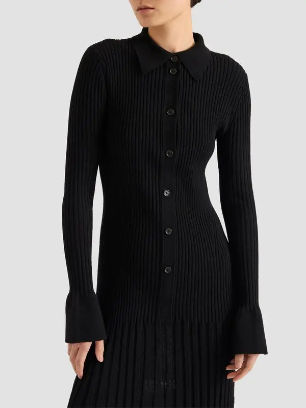 Proenza Schouler Rosario Textured Merino Wool Midi Dress - Black