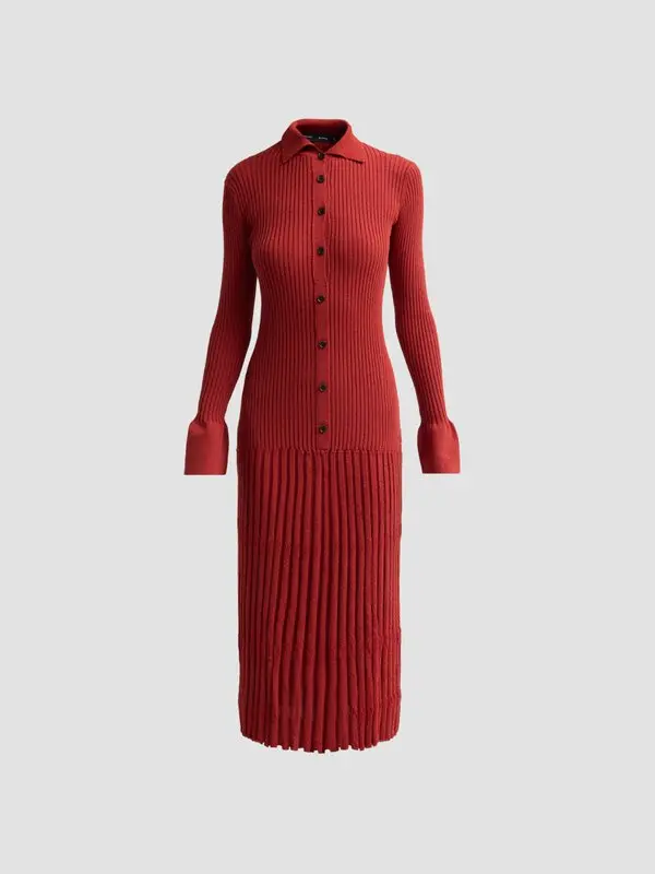 Proenza Schouler Rosario Textured Merino Wool Midi Dress - Rust