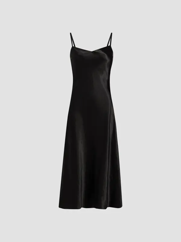Vince Satin V-neck Slip Midi-dress - Black