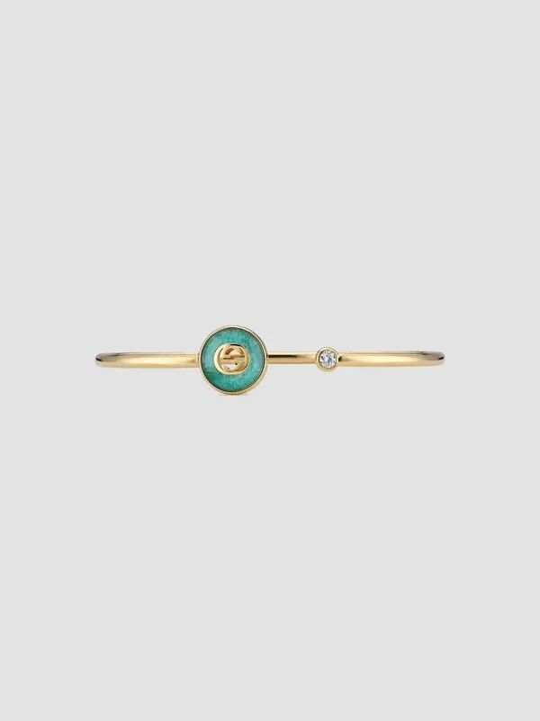 Gucci 18k Yellow Gold, Amazonite & 0.08 Tcw Diamond Flexible Cuff