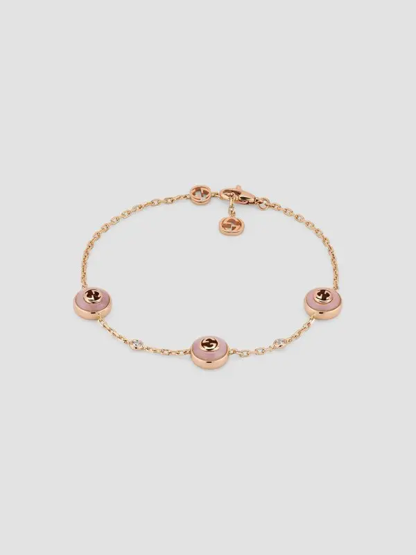 Gucci 18k Rose Gold & 0.05 Tcw Diamond Logo Charm Bracelet