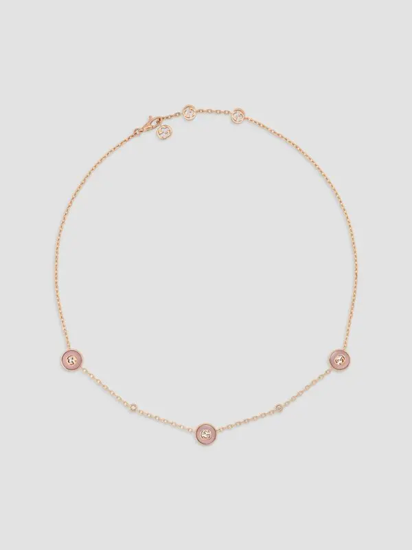 Gucci 18k Rose Gold Opal & 0.05 Tcw Diamond Logo Charm Necklace