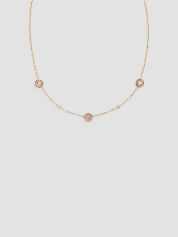 Gucci 18k Rose Gold Opal & 0.05 Tcw Diamond Logo Charm Necklace