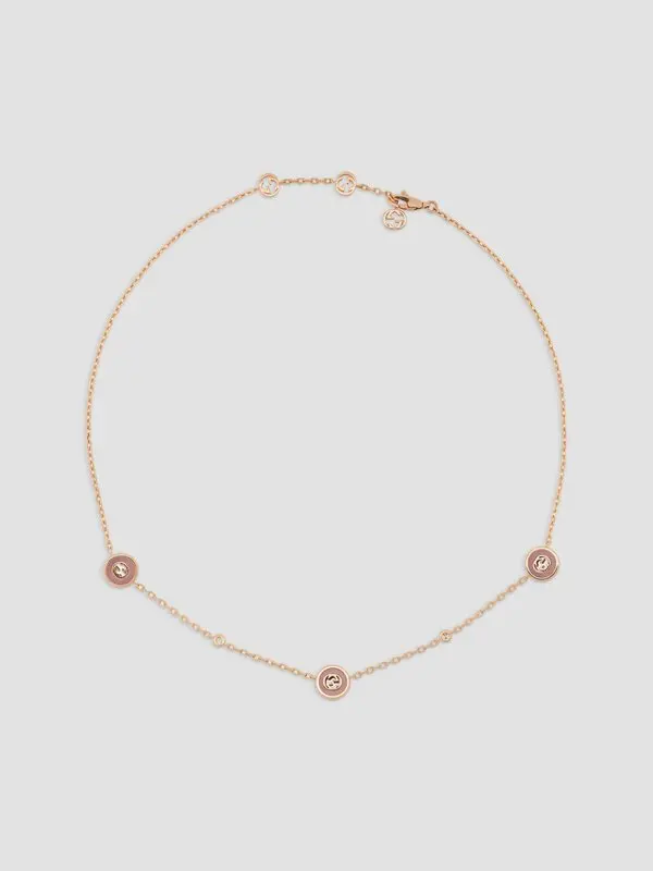 Gucci 18k Rose Gold Opal & 0.05 Tcw Diamond Logo Charm Necklace