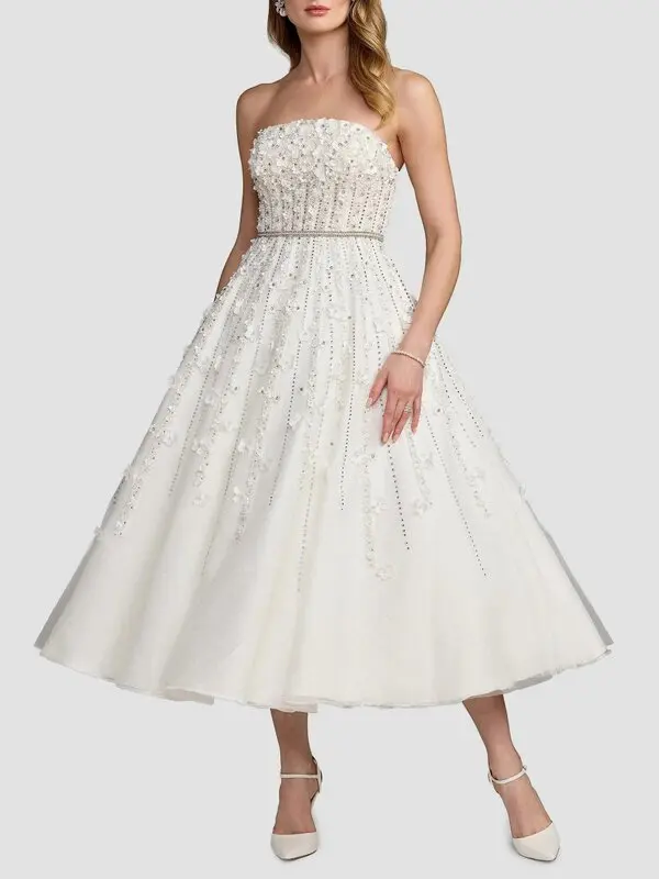 Mac Duggal Embellished Lace Strapless Midi Cocktail Dress - Ivory