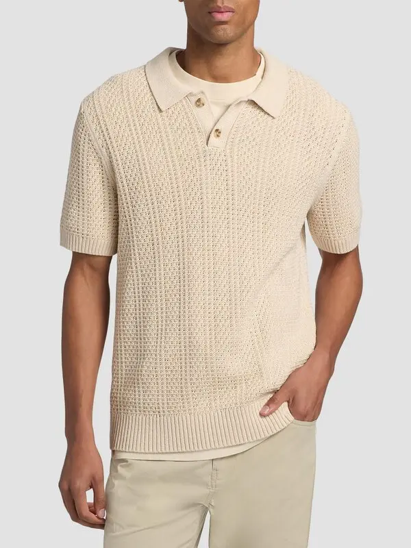 Vince Seed-stitch Ribbed Cotton Polo Shirt - Dark Blanco