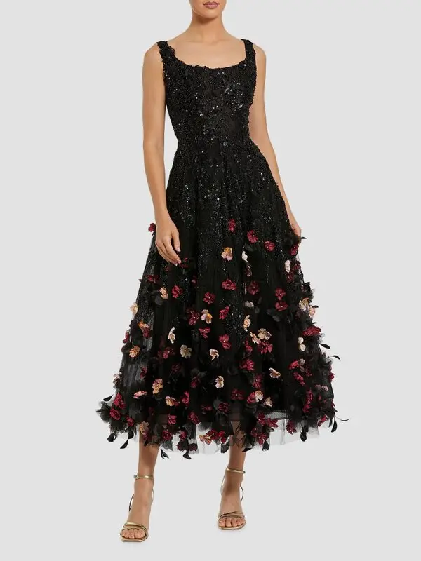Mac Duggal Sequined Floral Appliqué Cocktail Dress - Black Multi
