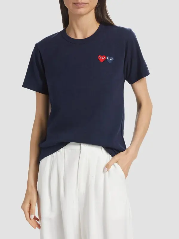 Play Comme Des Garcon Double Heart T-shirt - Navy