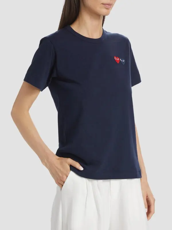 Play Comme Des Garcon Double Heart T-shirt - Navy