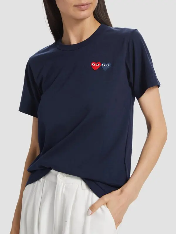 Play Comme Des Garcon Double Heart T-shirt - Navy