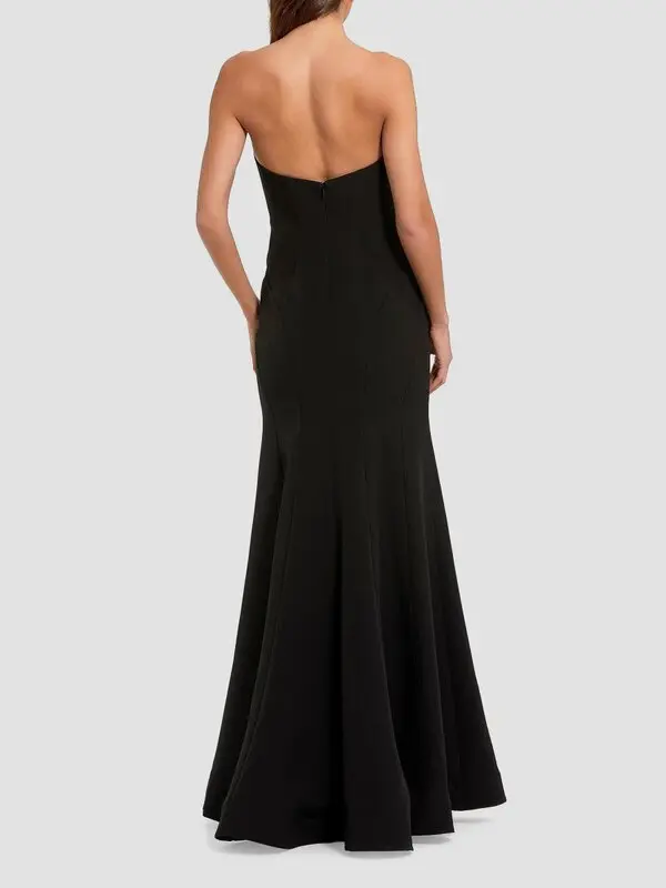 Mac Duggal Crêpe 3d Rhinestone Flower Strapless Gown